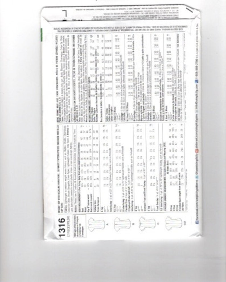 UNCUT Sewing Patten Simplicity 1316 for Top Variations, Various Sizes ...