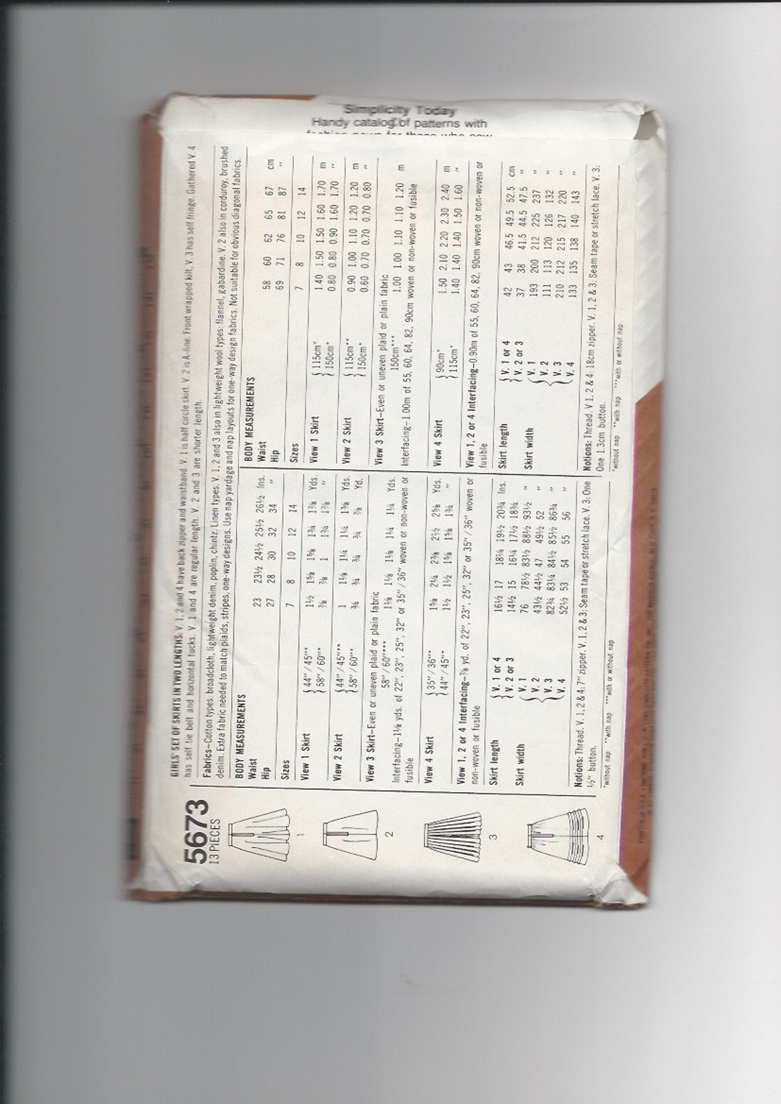 Vintage Sewing Pattern Simplicity 5673 for Girls' Set of Skirts, Sz ...