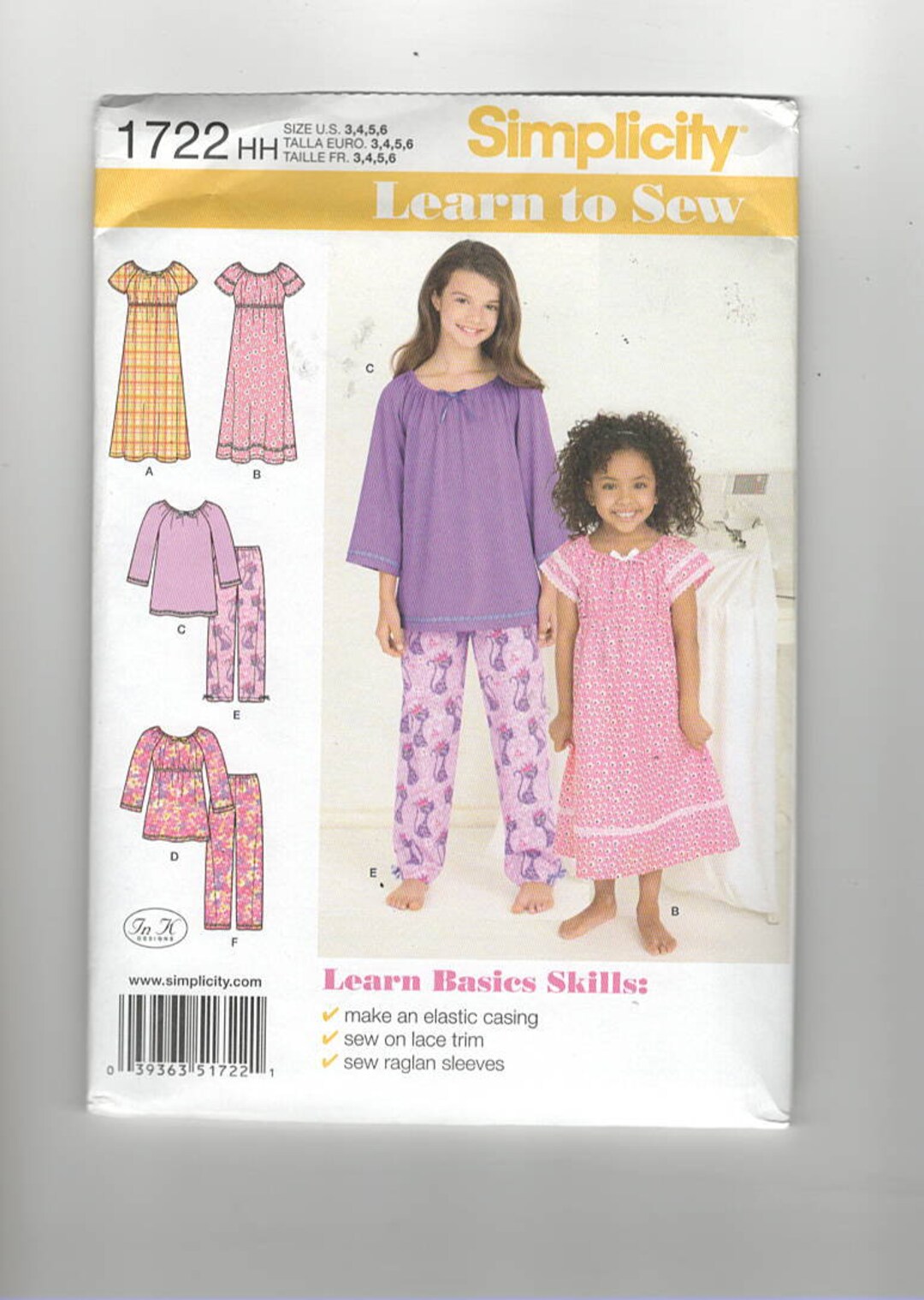 UNCUT Sewing Pattern Simplicity 1722 for Girls Gown Pajamas - Etsy