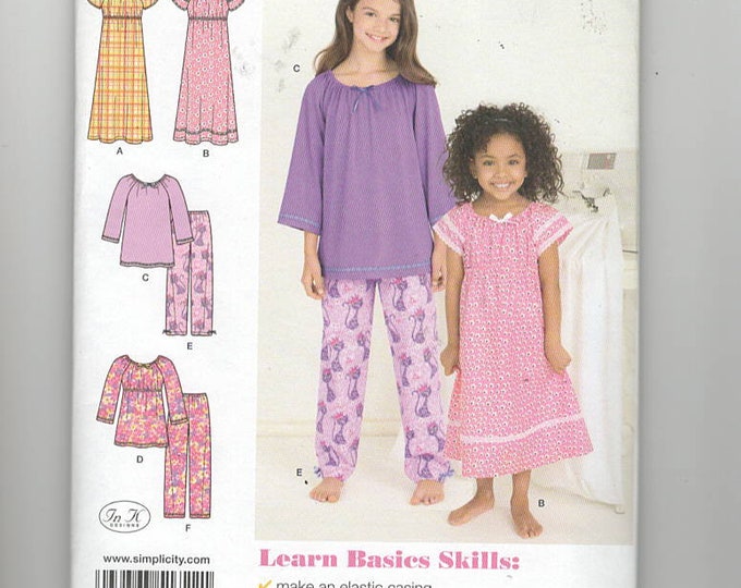 UNCUT Sewing Pattern Simplicity 1722 for Girls Gown, Pajamas, Pjs ...