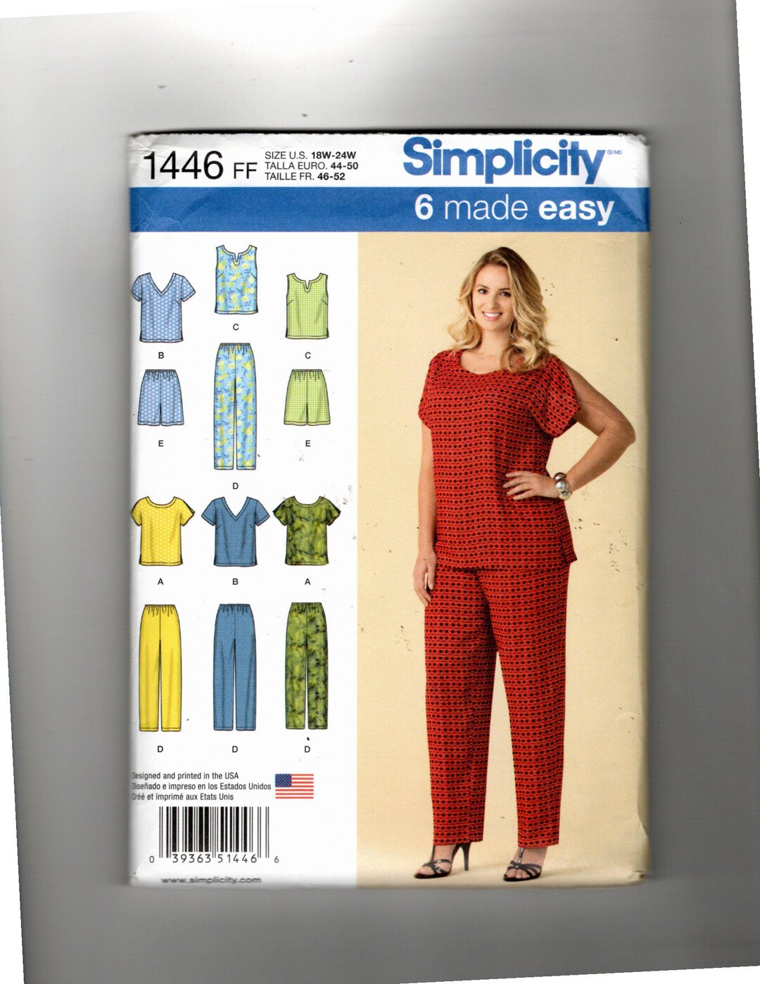 UNCUT Sewing Pattern Simplicity 1446 for Tops, Pants and Shorts, Sz 18W ...