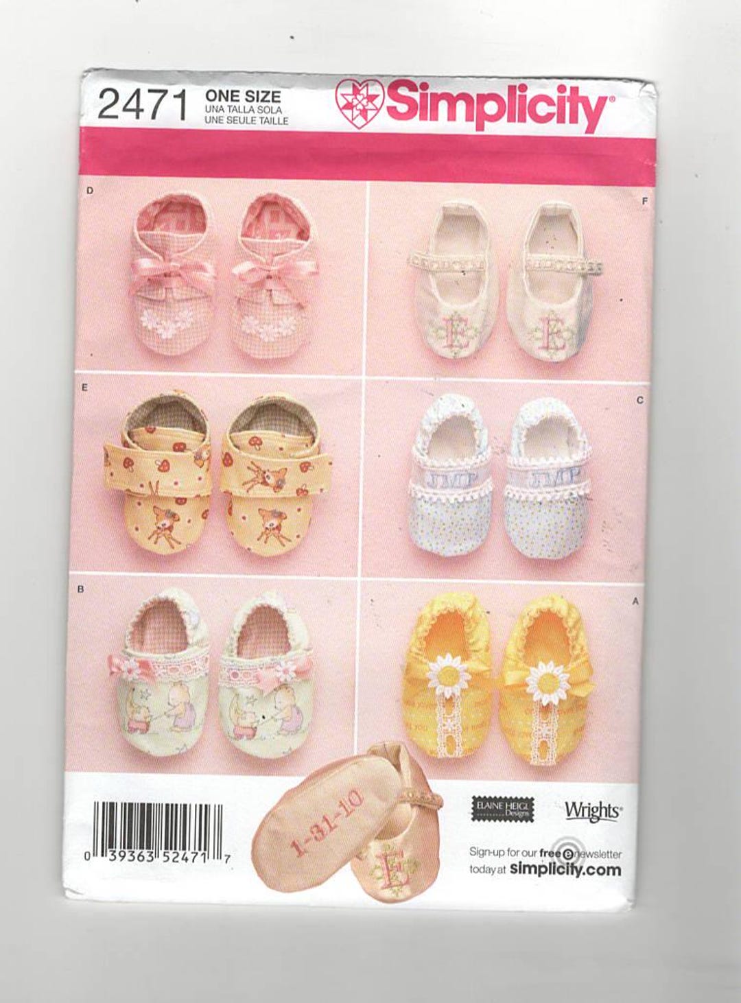 UNCUT Sewing Pattern Simplicity 2471 for Baby Shoe Variations, Infant ...