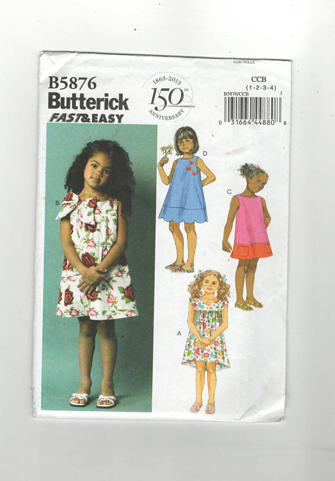UNCUT Sewing Pattern Butterick 5876 for Girls Dress Variations, Sz 1-2 ...