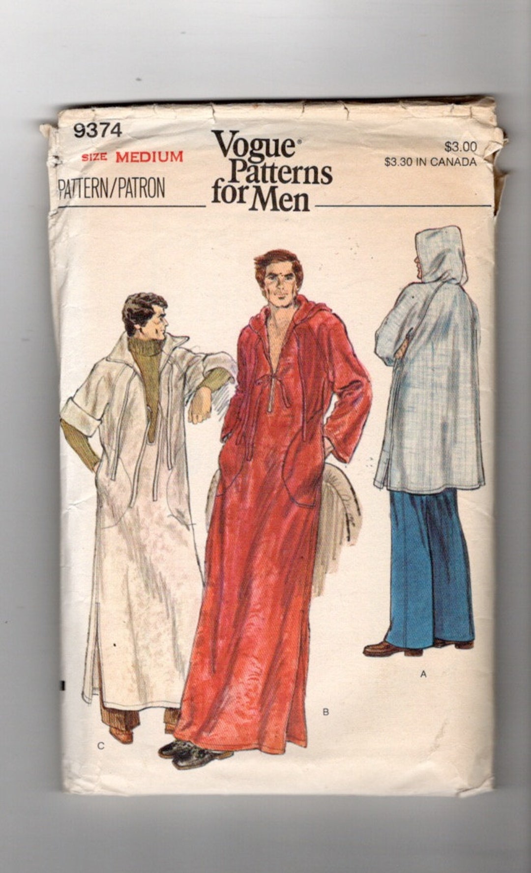 Vintage Sewing Pattern Vogue 9374 for Men's Hooded Caftan, Sz Med ...