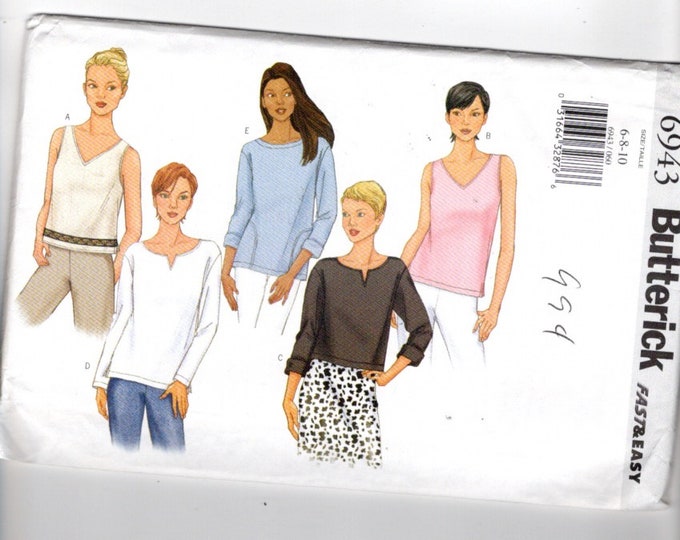 UNCUT Sewing Pattern Butterick 6943 for Top Variations, Sz 6-8-10, Easy ...