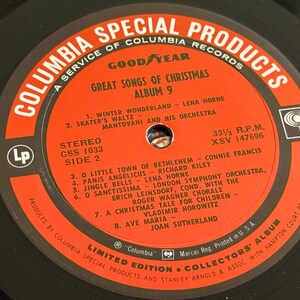 Vintage, great Songs of Christmas Vinyl LP Record Album Compilation, Original First Press ...