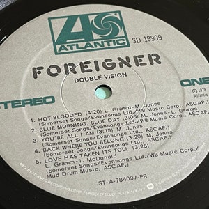 Vintage, Foreigner double Vision Vinyl LP Record Album, Original 1978 First Press, Hot Blooded ...