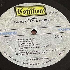 Vintage, Emerson Lake & Palmer - "trilogy" Vinyl LP Record Album ...
