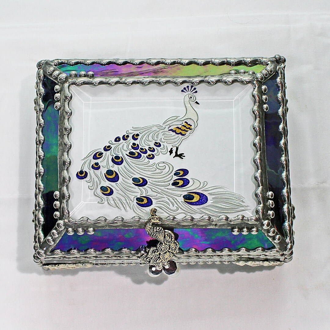 Peacock, Stained Glass, Keepsake Box, Jewelry Box, Faberge Style ...