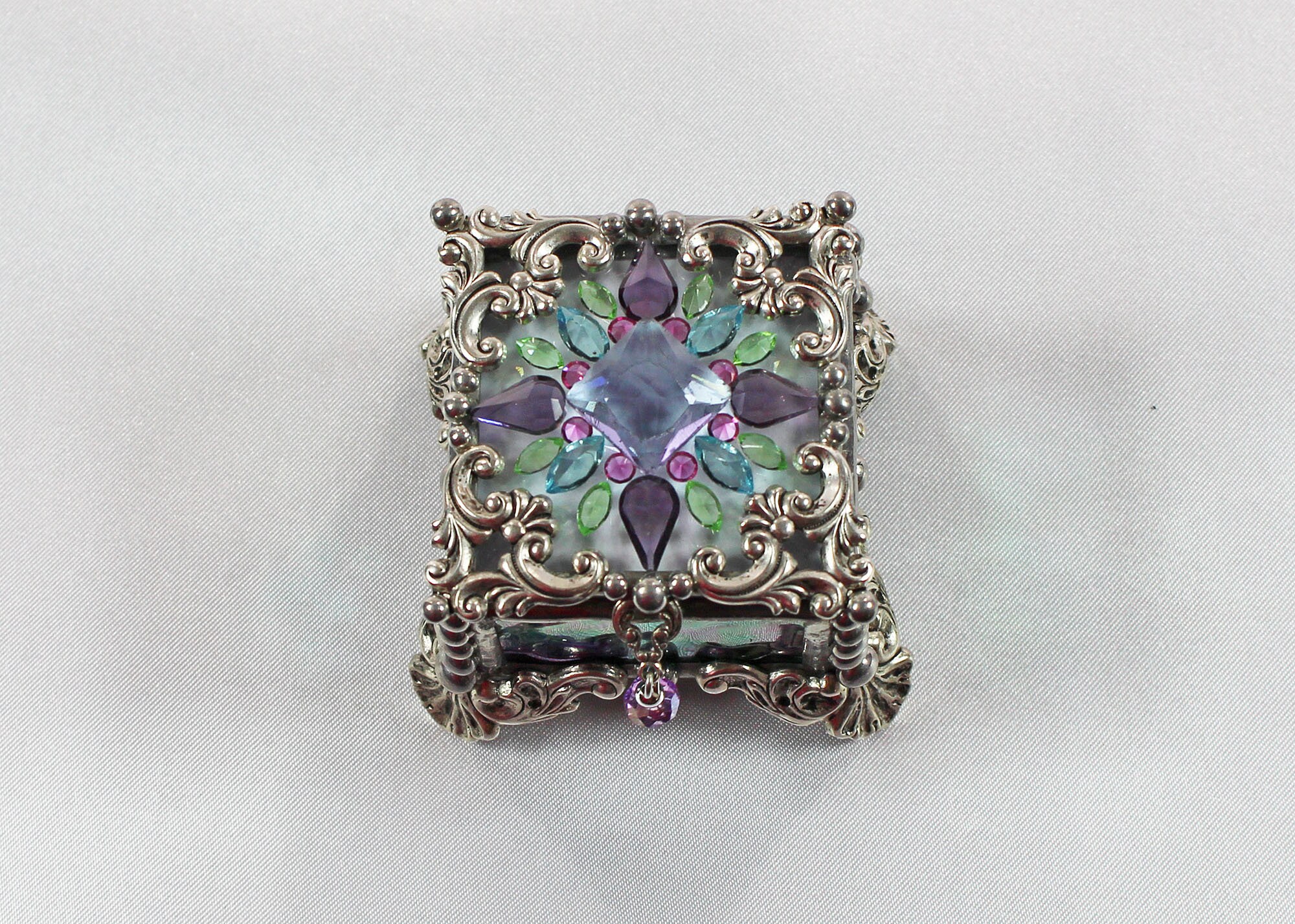 Jewel Encrusted Fairy Box, Ring Box, Swarovski Crystals, Stained Glass ...