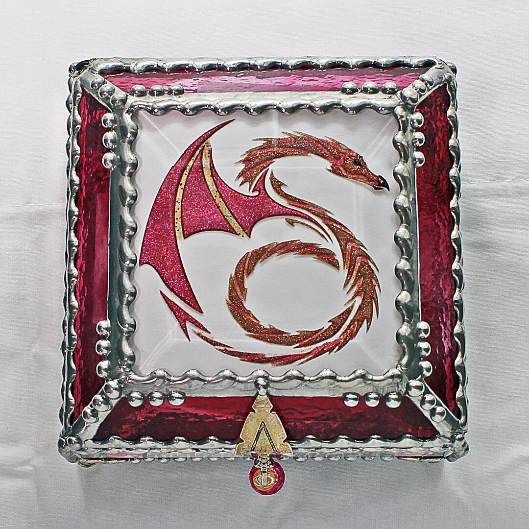 Dragon, Stained Glass, Celtic, Keepsake Box, Jewelry Box, Faberge Style ...
