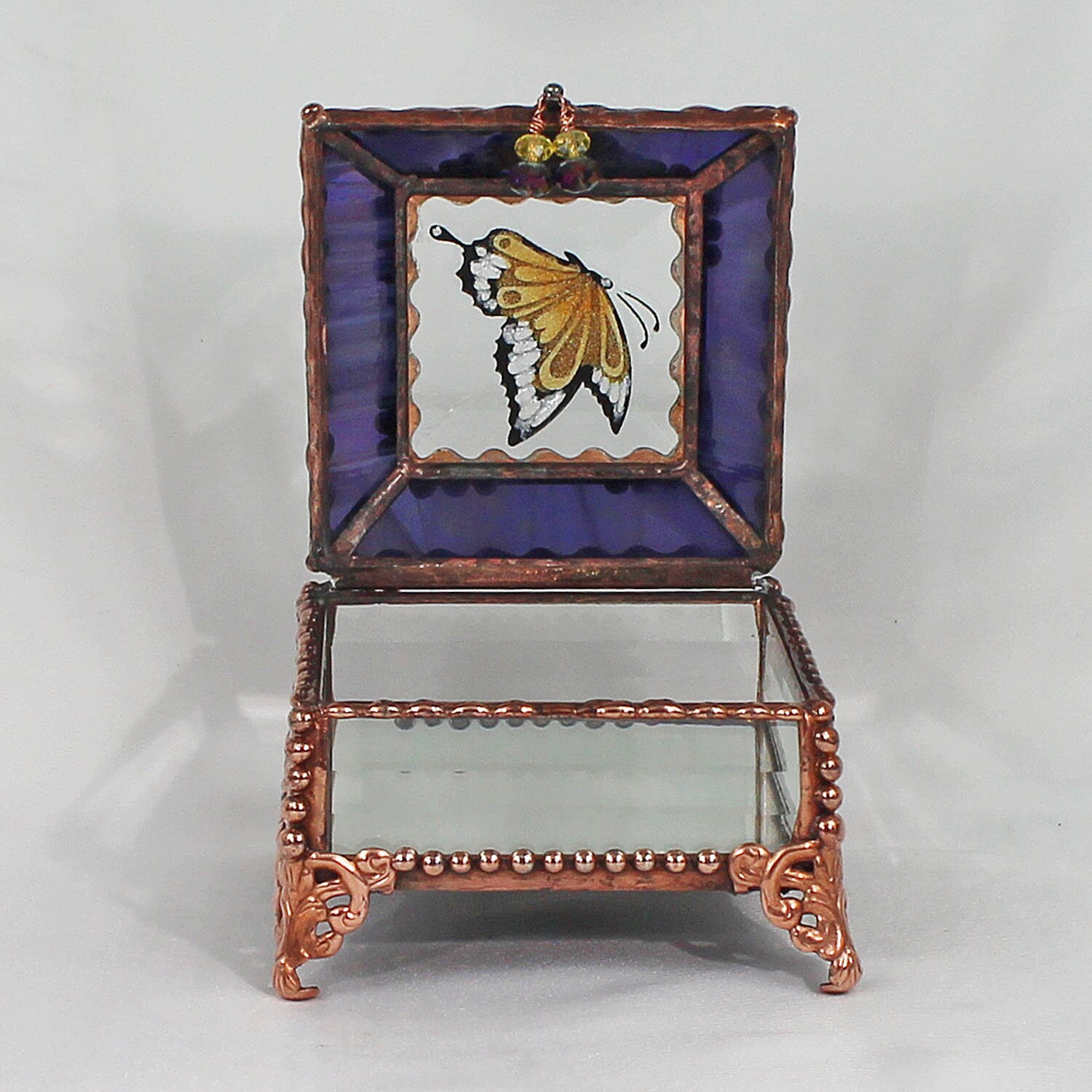 Butterfly 3X3 Hand Painted Glass Jewelry Treasure Box Hand crafted ...