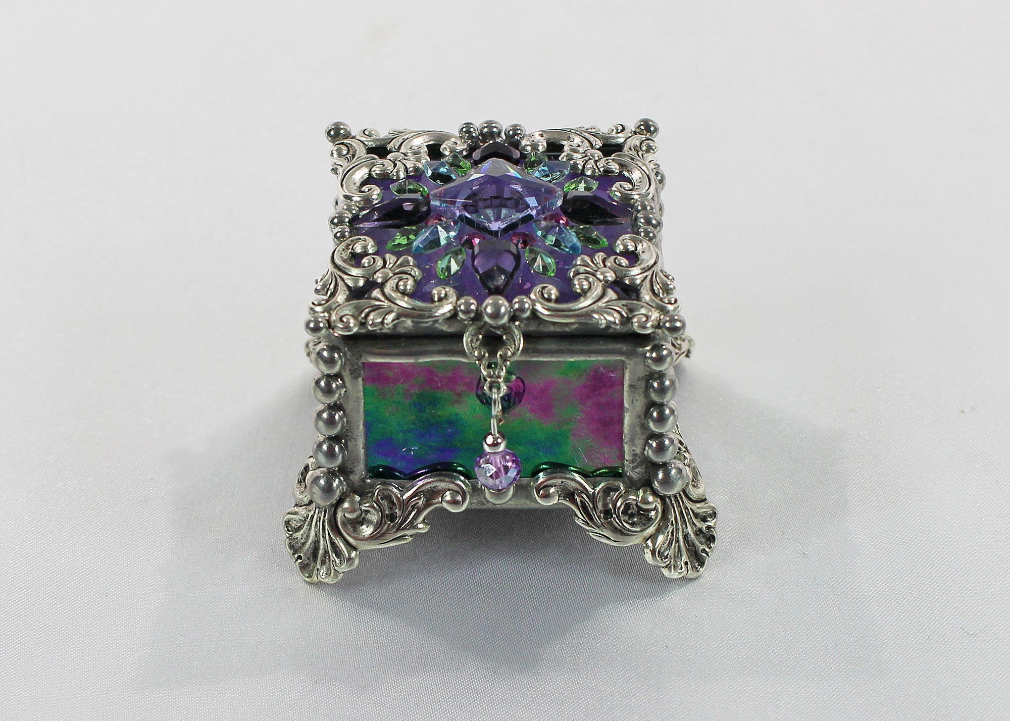 Jewel Encrusted Fairy Box, Ring Box, Swarovski Crystals, Stained Glass ...