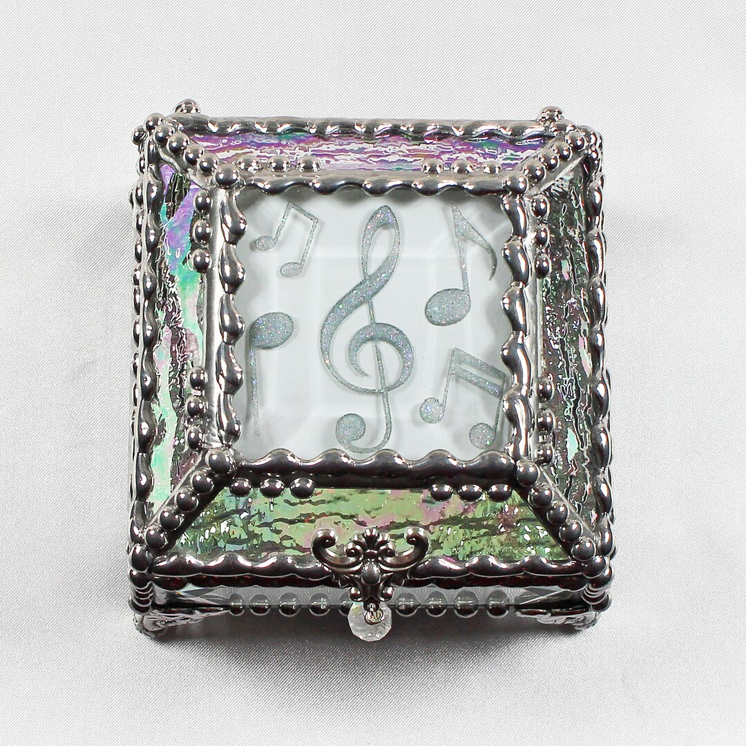 Musical Note, Hand Painted, Stained Glass Box, Trinket Box, , Etched ...
