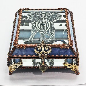 Elephant, Hand Painted, Stained Glass, Keepsake Box,jewelry Box ...