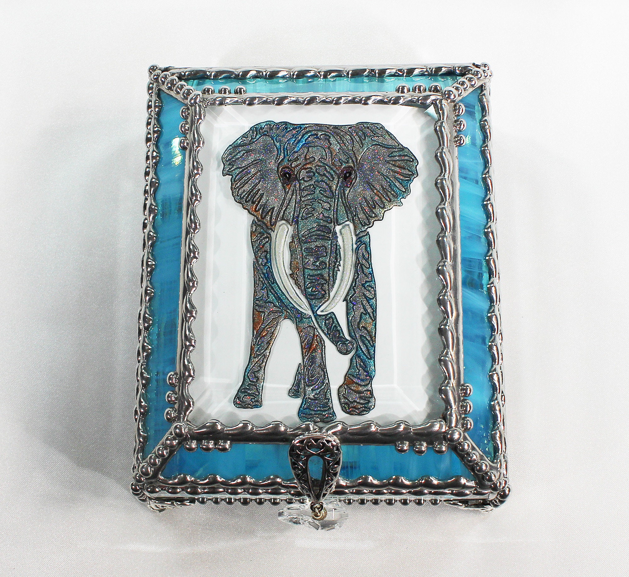 Elephant, Hand Painted, Stained Glass, Keepsake Box,Jewelry Box ...
