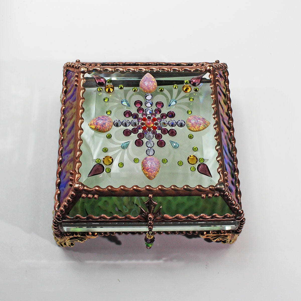 Jewel Encrusted 5x5, Jewelry Box, Treasure Box, Stained Glass Box ...
