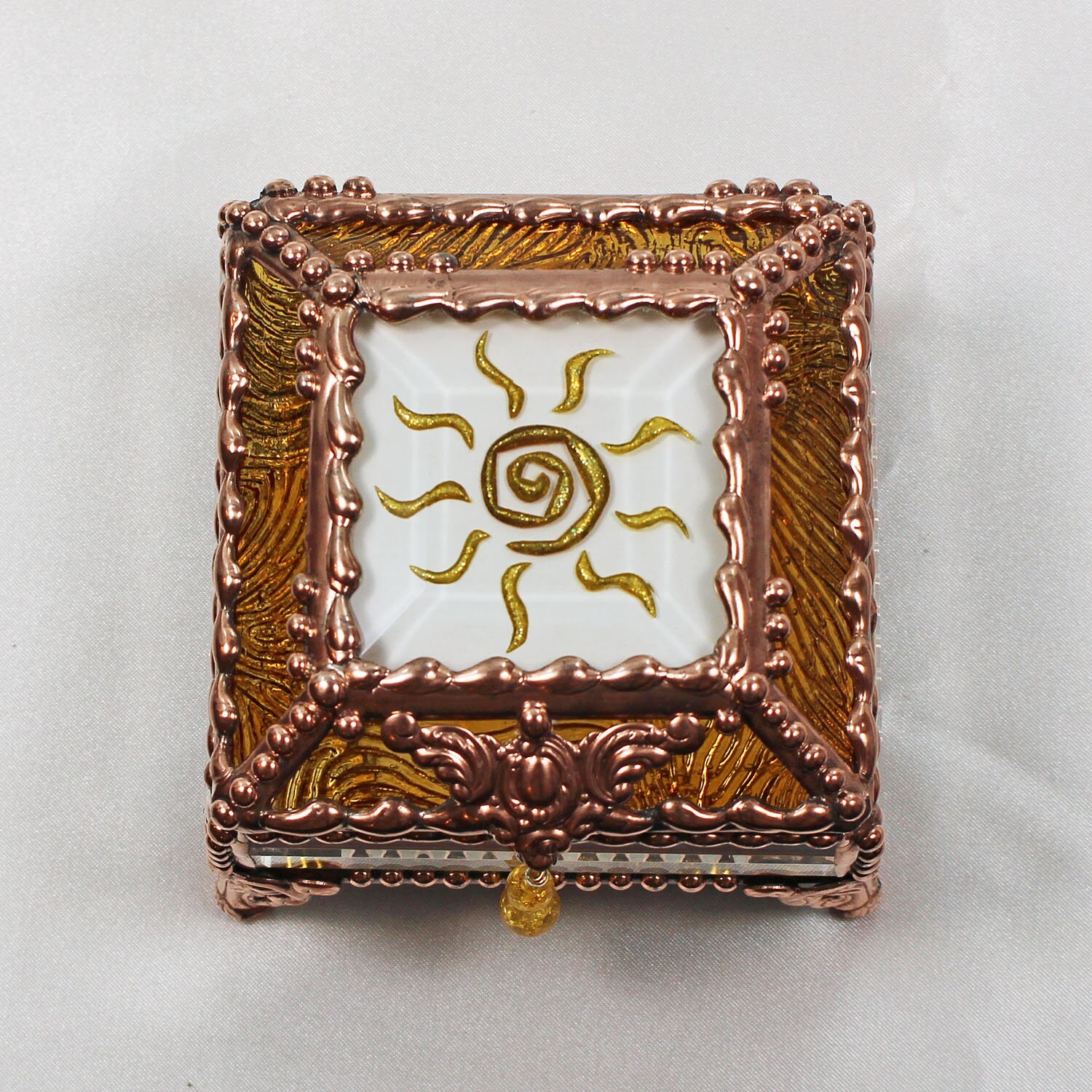 Sun Fetish, Native American, Etched hand painted Glass Treasure Box ...