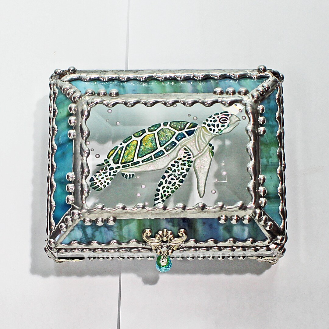 Sea Turtle, Glass Art, Turtle, Keepsake Box,hand Painted, Faberge Style ...