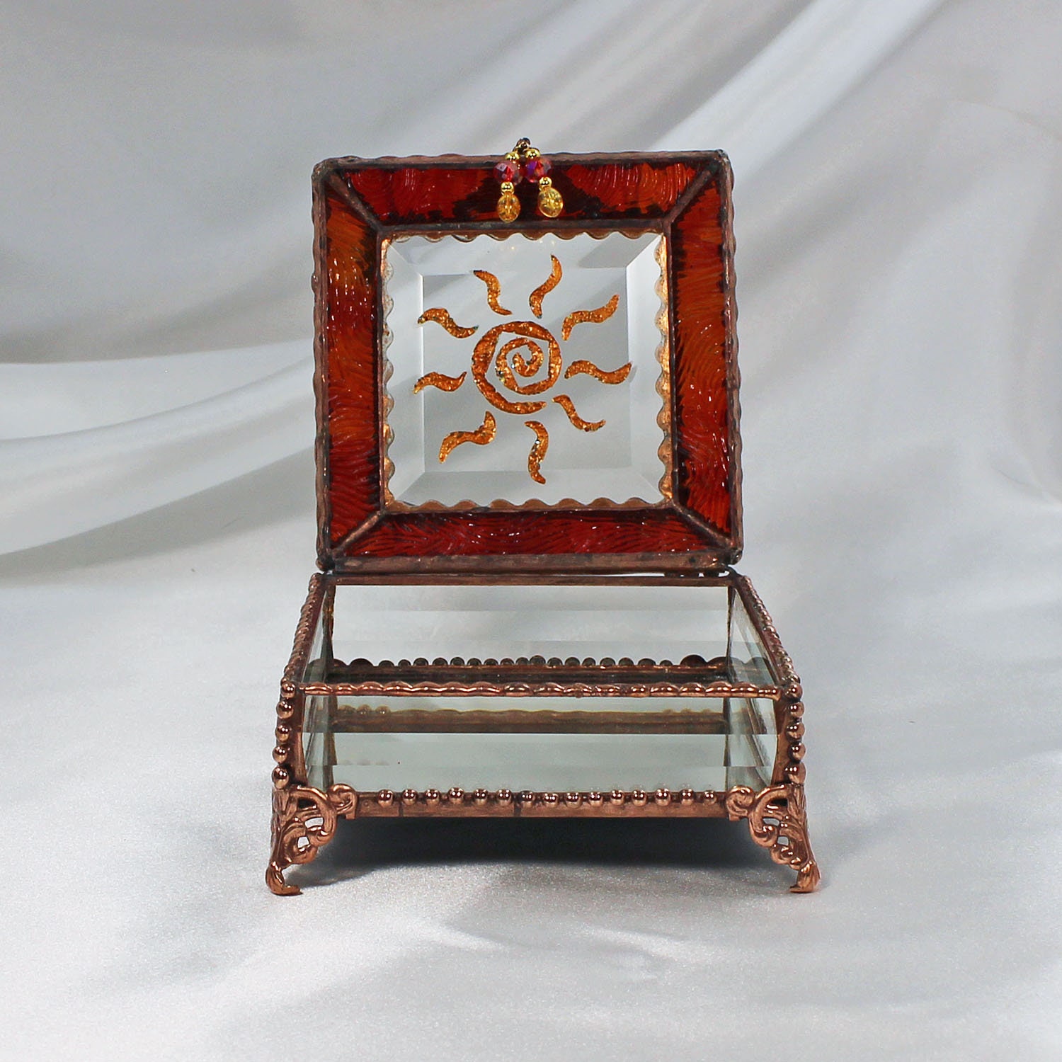 Sun Fetish, Native American, Etched hand painted Glass Treasure Box ...