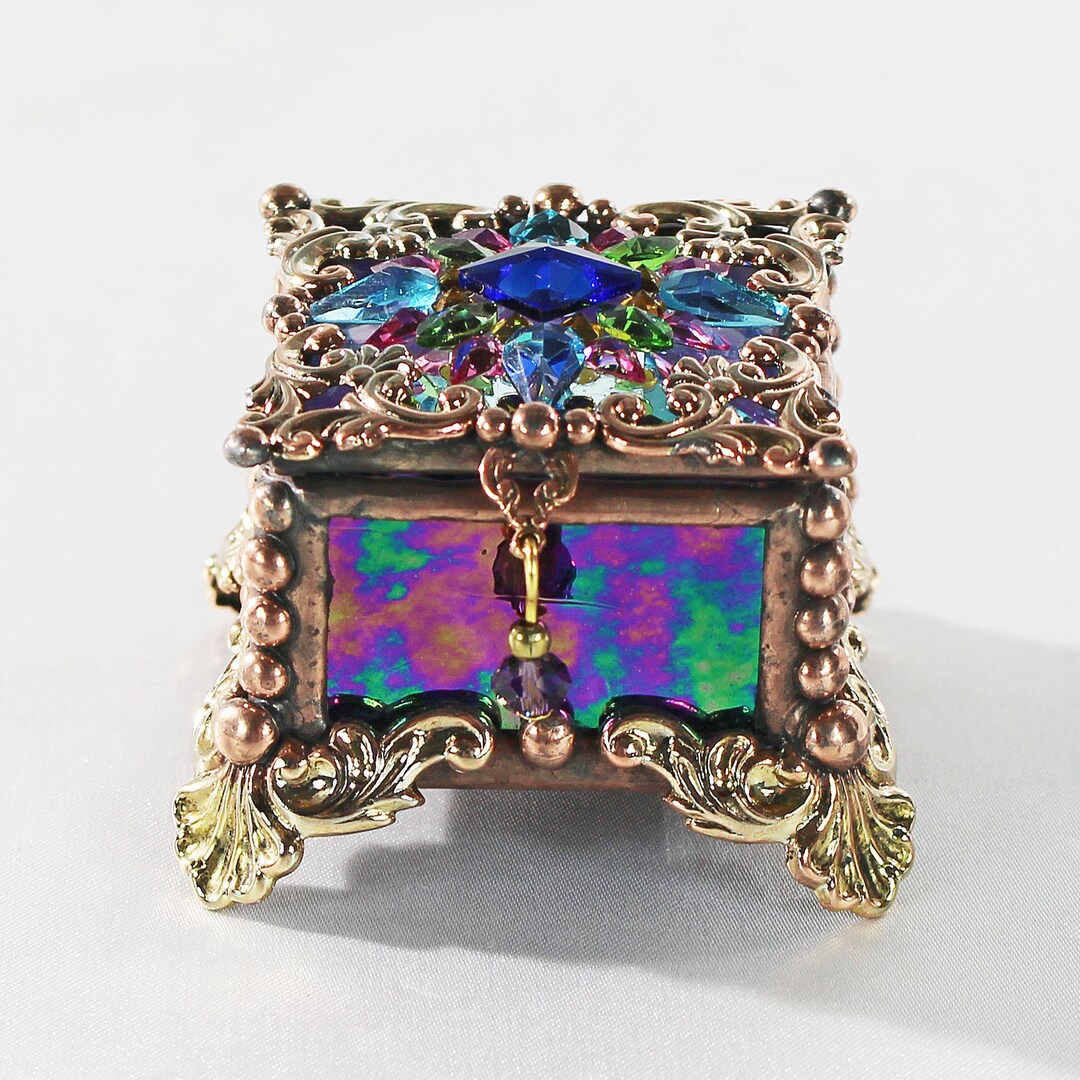 Jewel Encrusted Fairy Box, Ring Box, Swarovski Crystals, Stained Glass ...