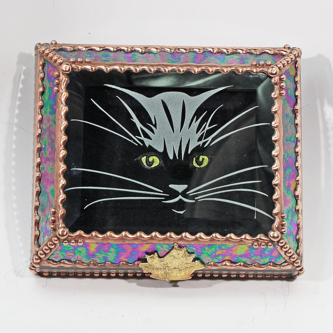 Etched, Hand Painted, Kitten, Feline, Cat ,Treasure Box, Jewelry Box ...