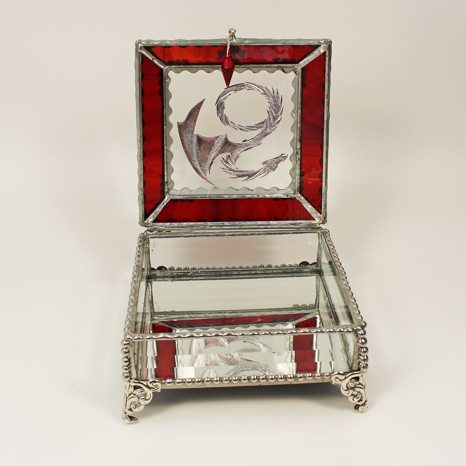 Celtic Dragon Glass Jewelry Box, Hand Painted, Trinket Box, Faberge ...