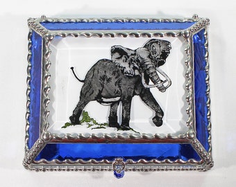 Elephant Hand Painted Stained Glass Keepsake Boxjewelry | Etsy