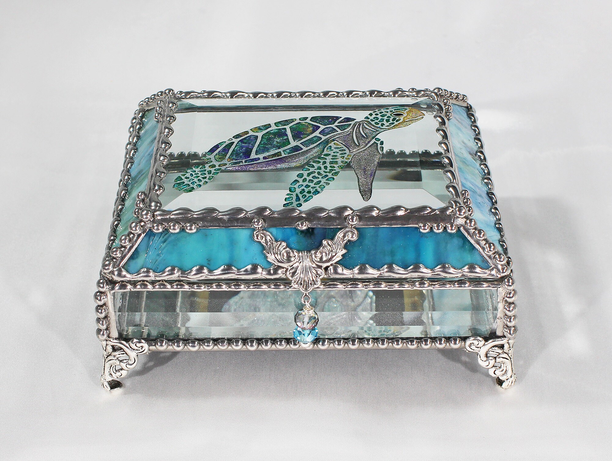 Sea Turtle Stained Glass Turtle Keepsake Boxjewelry Box Faberge Style Treasure Box