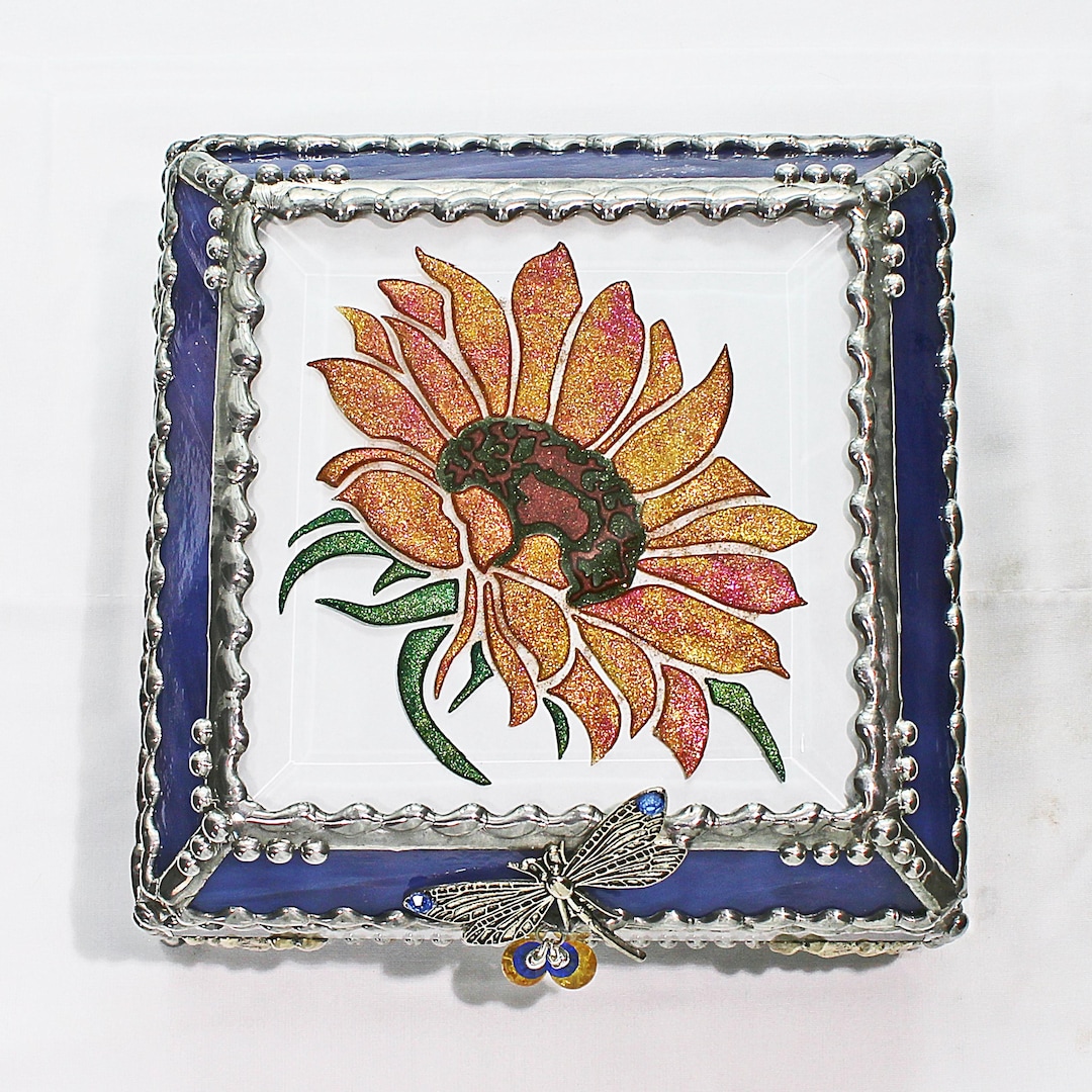 Sunflower, Stained Glass, Keepsake Box, Jewelry Box, Faberge Style ...