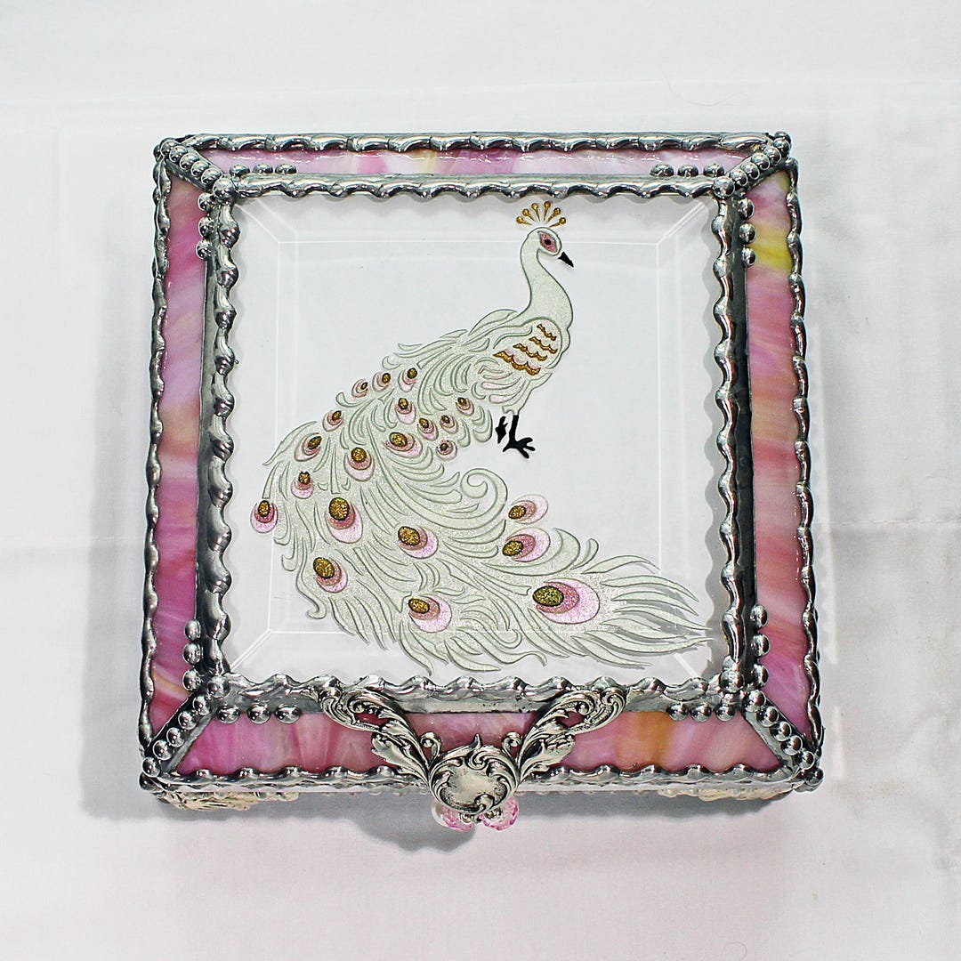 Peacock, Stained Glass, Keepsake Box, Jewelry Box, Faberge Style ...