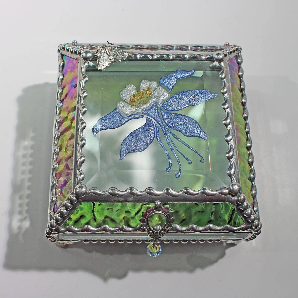 Etched, Hand Painted, Columbine,Flower,Stained Glass, Keepsake Box ...