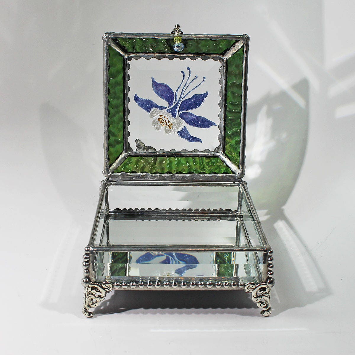 Etched, Hand Painted, Columbine,Flower,Stained Glass, Keepsake Box ...