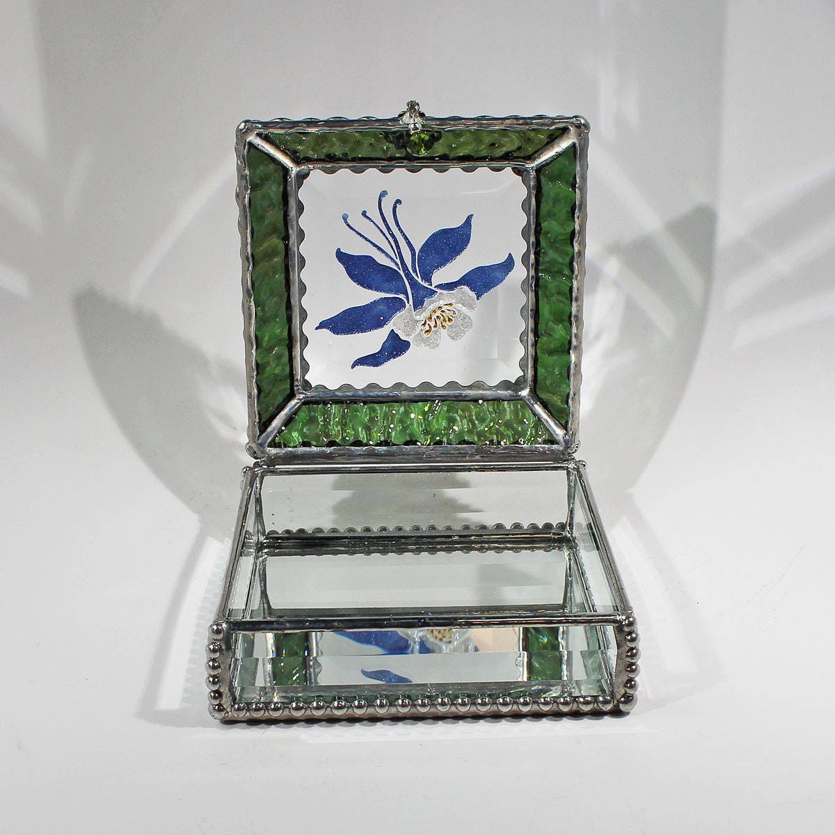 Etched, Hand Painted, Columbine,Flower,Stained Glass, Keepsake Box ...