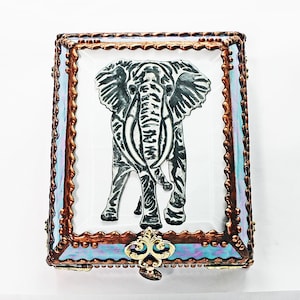 Elephant, Hand Painted, Stained Glass, Keepsake Box,jewelry Box ...