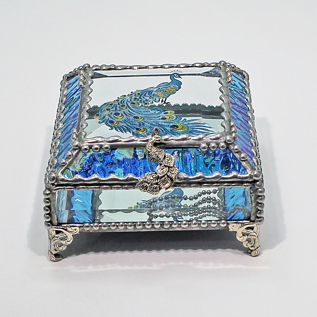 Peacock, Stained Glass, Keepsake Box, Jewelry Box, Faberge Style ...