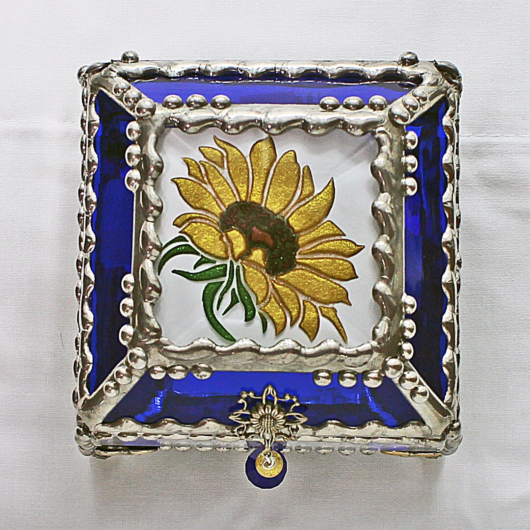 Sunflower, Stained Glass, Keepsake Box, Jewelry Box, Faberge Style ...