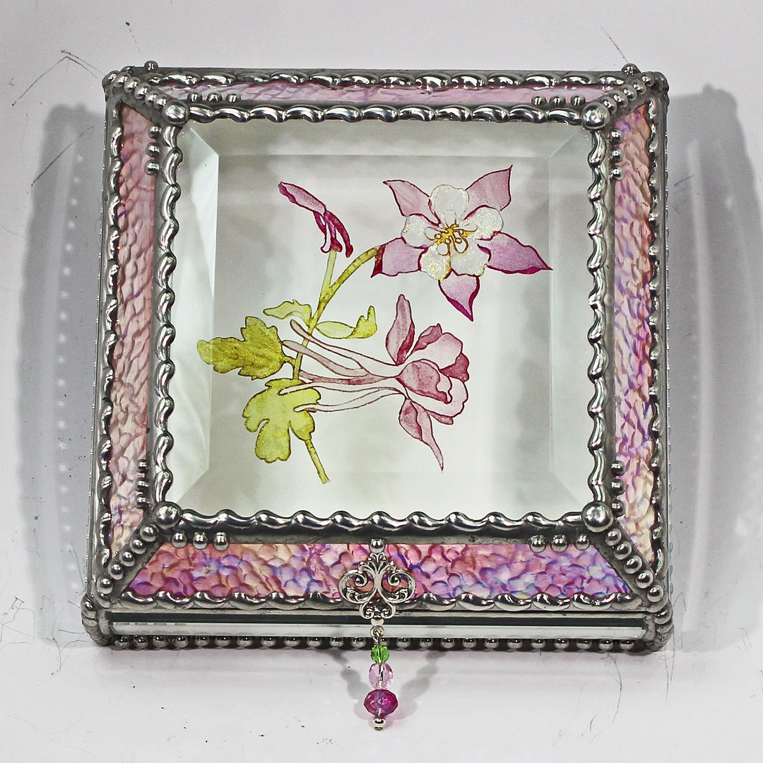 Etched, Hand Painted, Columbine,Flower,Stained Glass, Keepsake Box ...