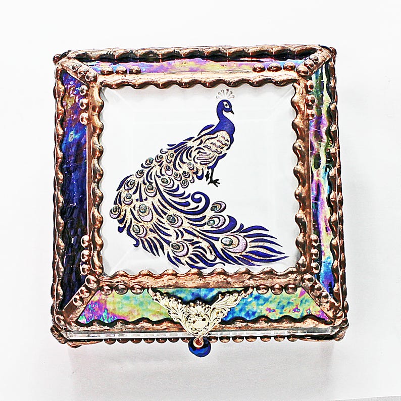 Peacock, Stained Glass, Keepsake Box, Jewelry Box, Faberge Style ...