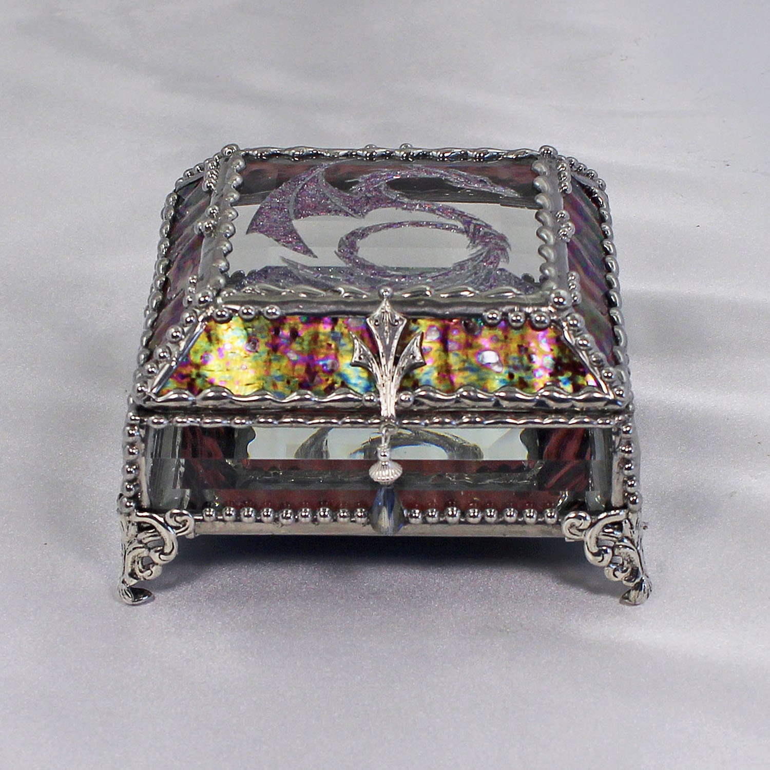 Dragon, Hand Painted, Stained Glass, Keepsake Box,Jewelry Box, Faberge ...