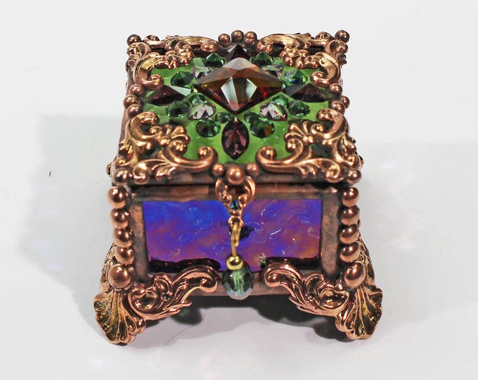 Jewel Encrusted Fairy Box, Ring Box, Swarovski Crystals, Stained Glass ...
