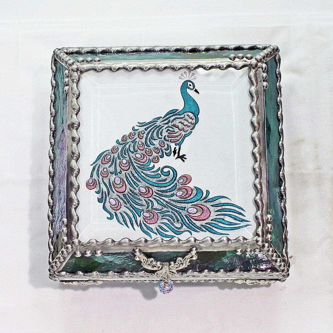 Peacock, Stained Glass, Keepsake Box, Jewelry Box, Faberge Style ...