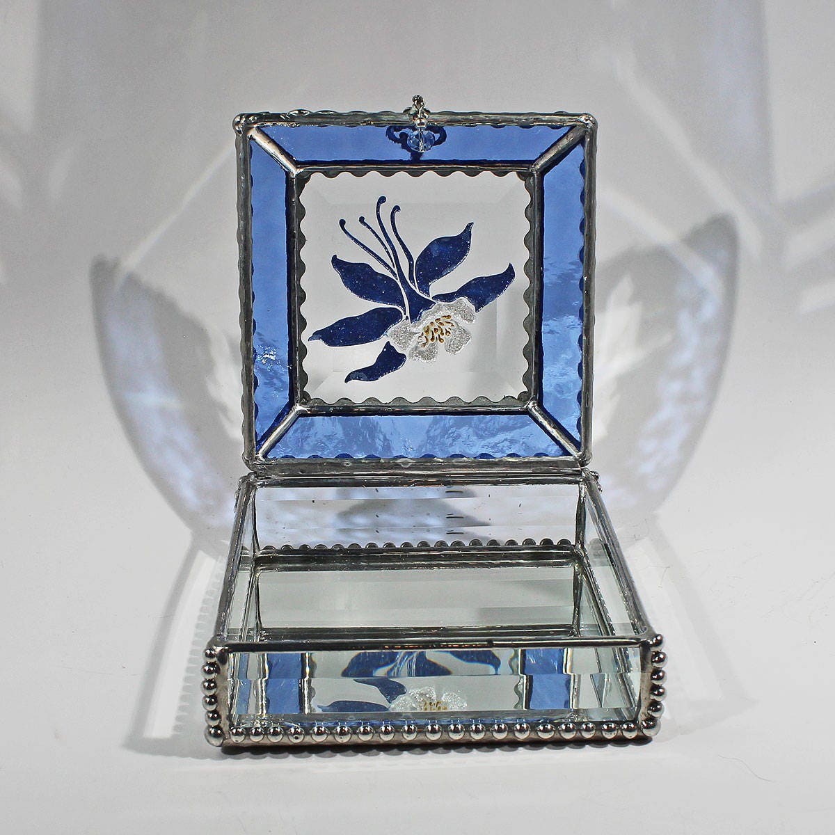 Etched, Hand Painted, Columbine,Flower,Stained Glass, Keepsake Box ...