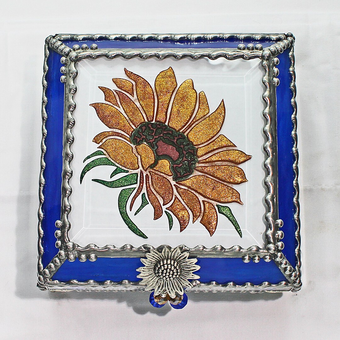 Sunflower, Stained Glass, Keepsake Box, Jewelry Box, Faberge Style ...