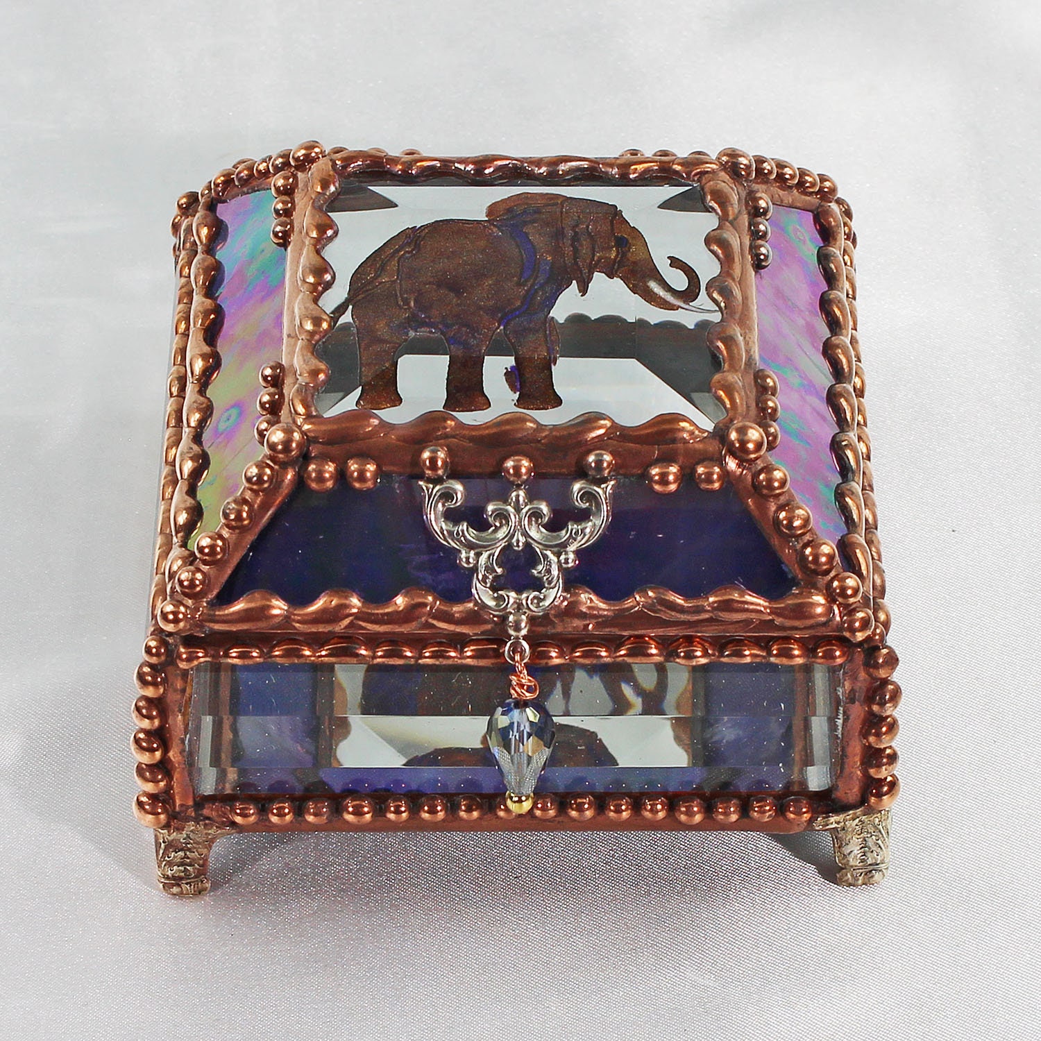 Elephant, Hand Painted, Stained Glass, Keepsake Box,Jewelry Box ...