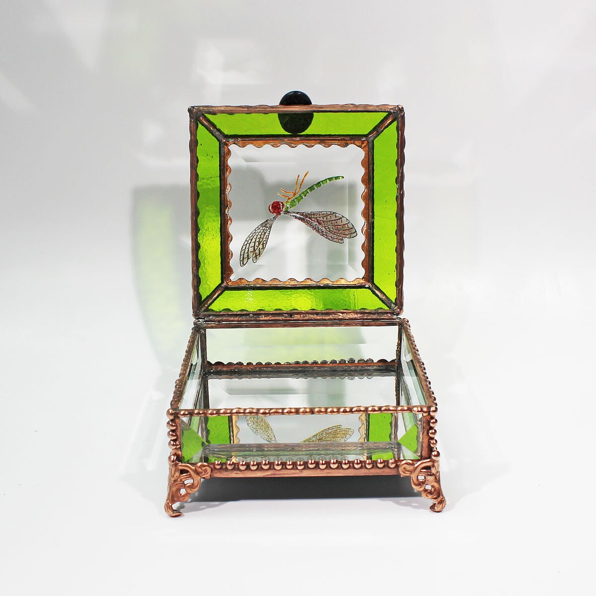 Dragonfly Etched Hand Painted Jewelry Display Trinket Faberge Style Box