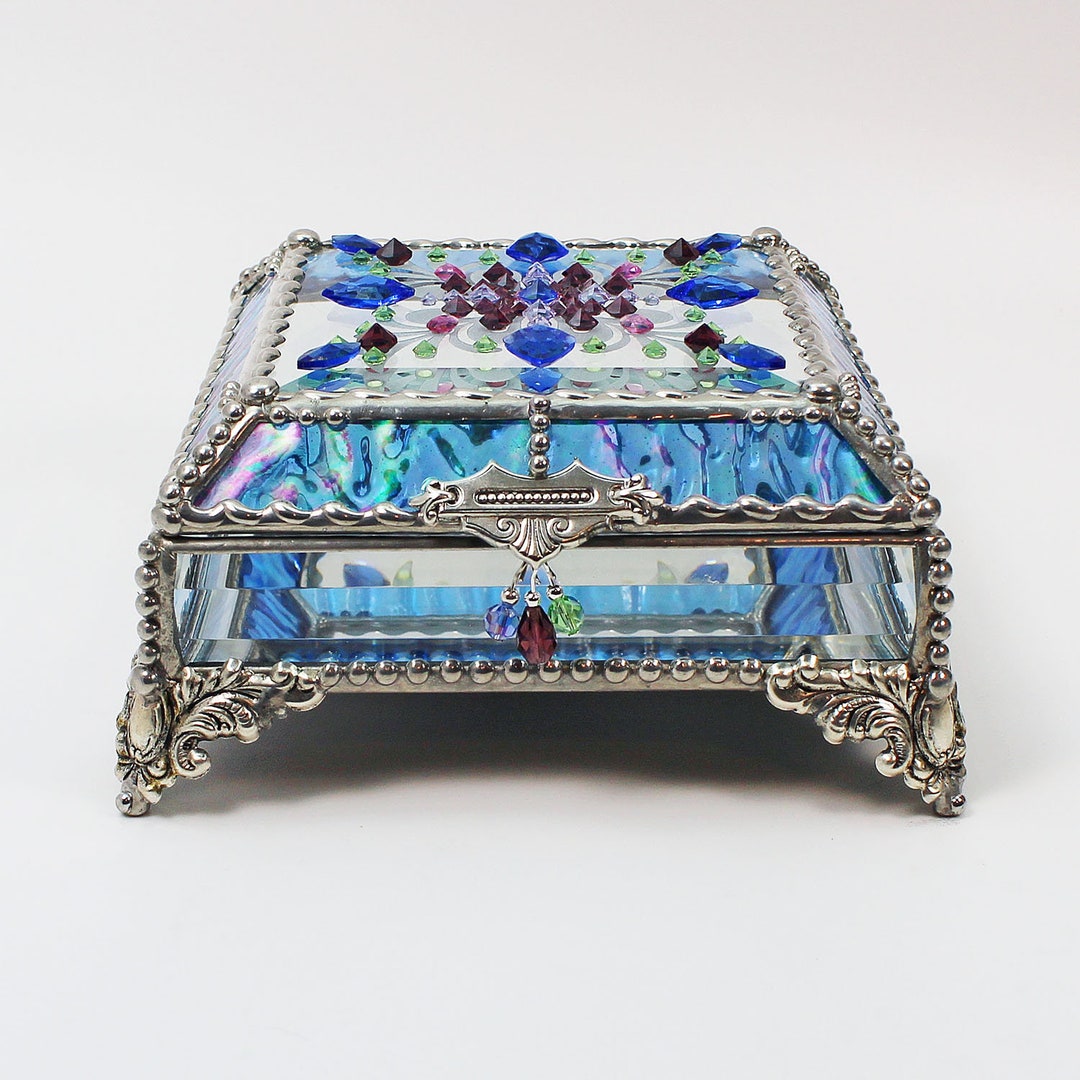 Jewel Encrusted,treasure Box, Stained Glass, Bridal Gift, Stained Glass ...