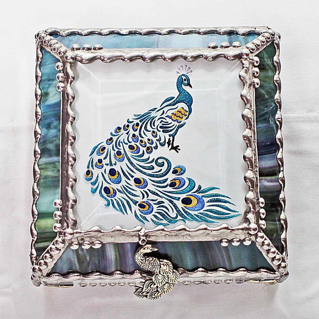 Peacock, Stained Glass, Keepsake Box, Jewelry Box, Faberge Style ...
