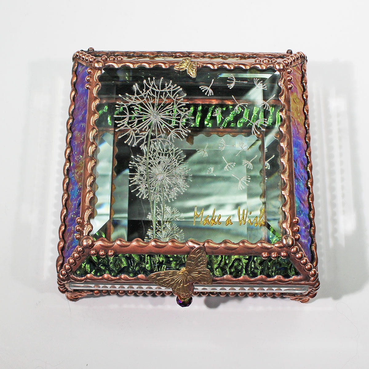 Etched, Hand Painted, Make a Wish, Dandylion, Stained Glass Box ...
