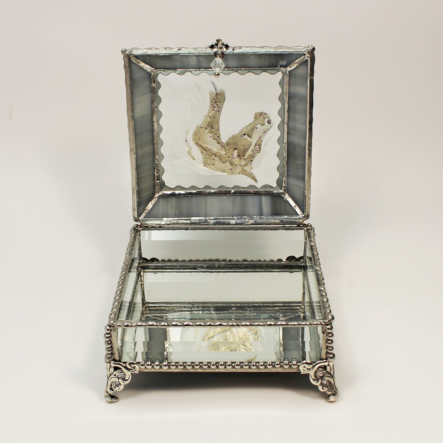 Horse, Equine Etched hand painted Glass Treasure Box, Jewelry Box ...